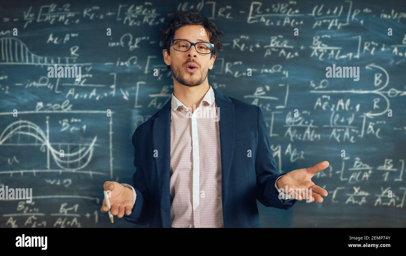 Online e-Education Concept: Teacher Explains Lesson to Classroom ...