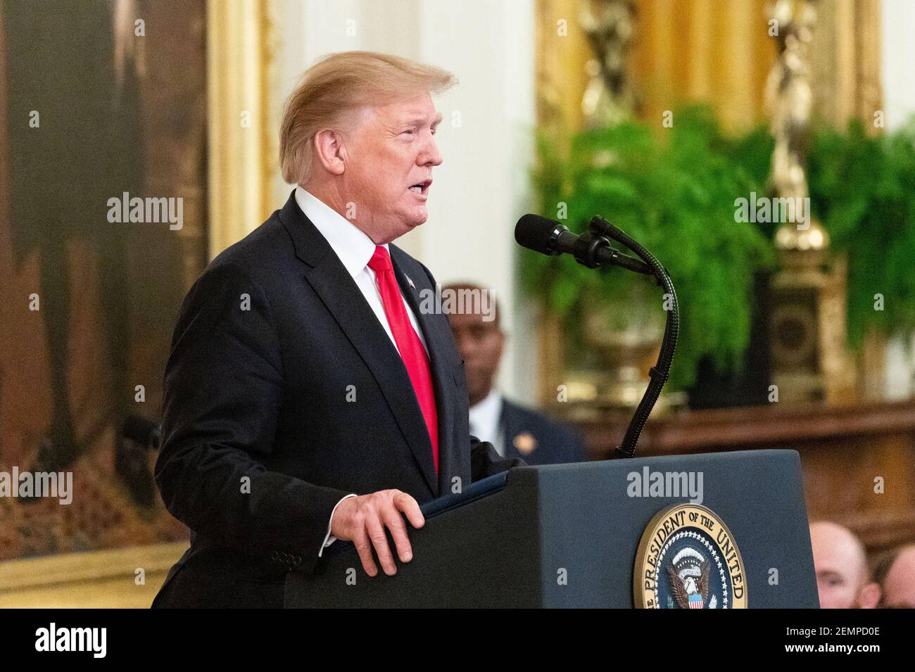 President Donald Trump seen speaking during the Medal of Honour ...