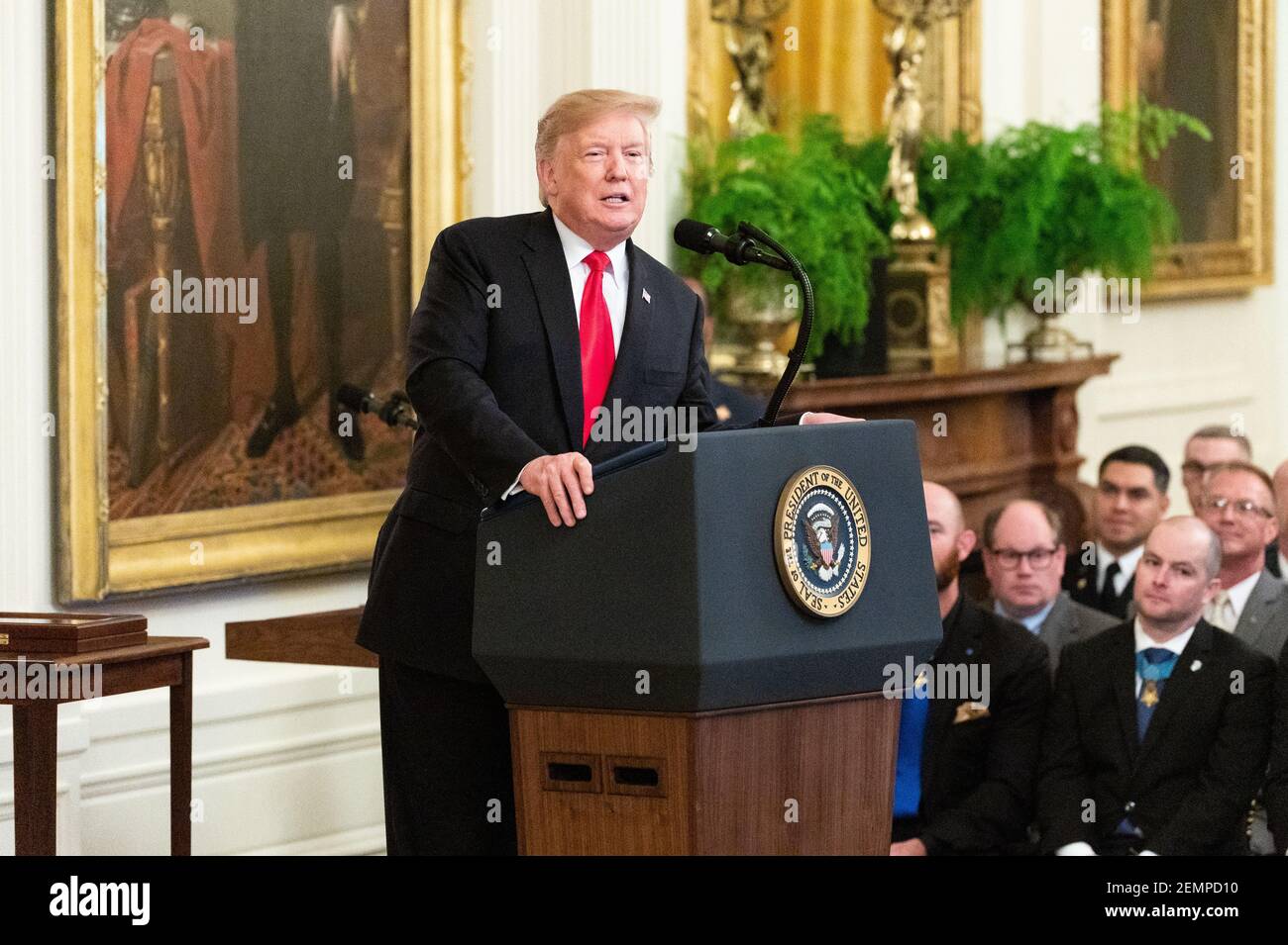 President Donald Trump seen speaking during the Medal of Honour ...