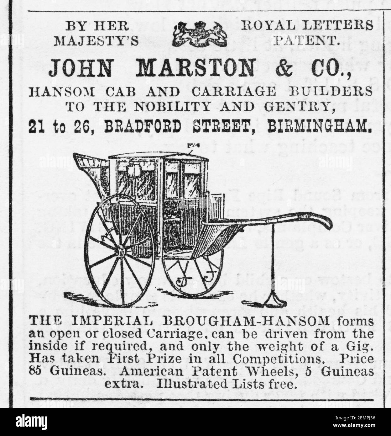 Old Victorian magazine newsprint Brougham Hansom Cab advert from 1883 ...