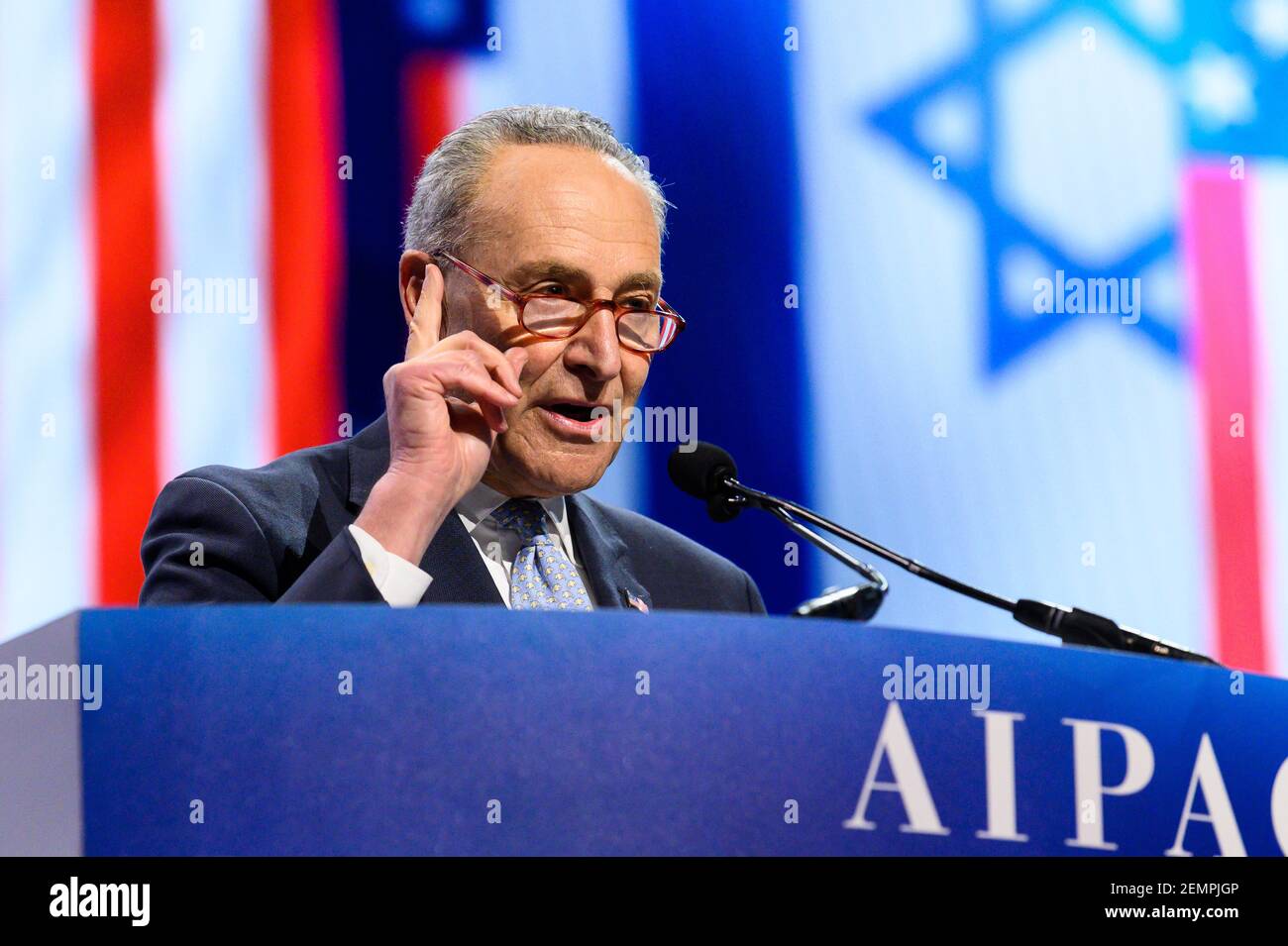 U.S. Senator Chuck Schumer (D-NY) seen speaking during the American ...