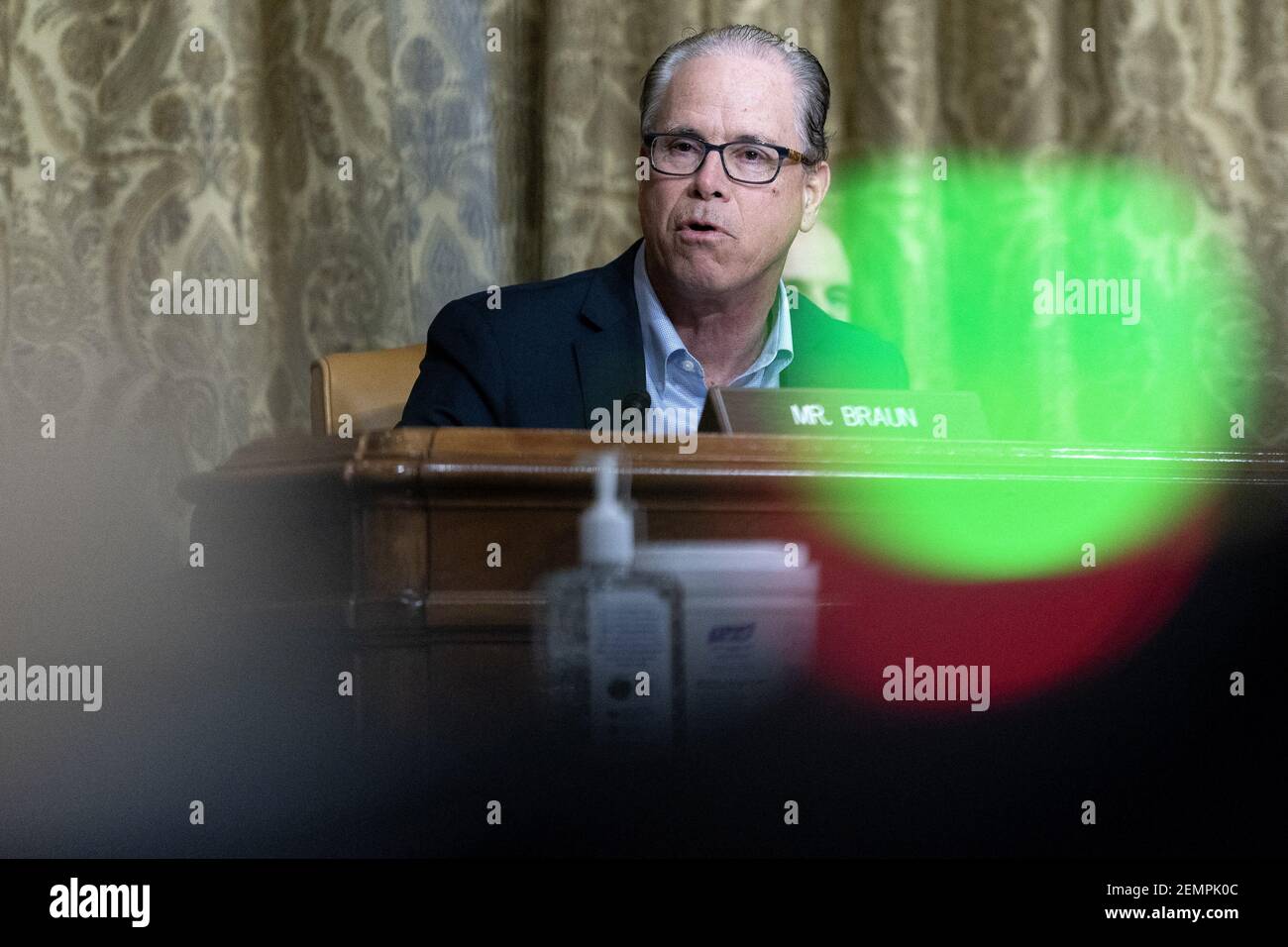 Senator Mike Braun (R-I.N.) speaks during a U.S. Senate Budget ...