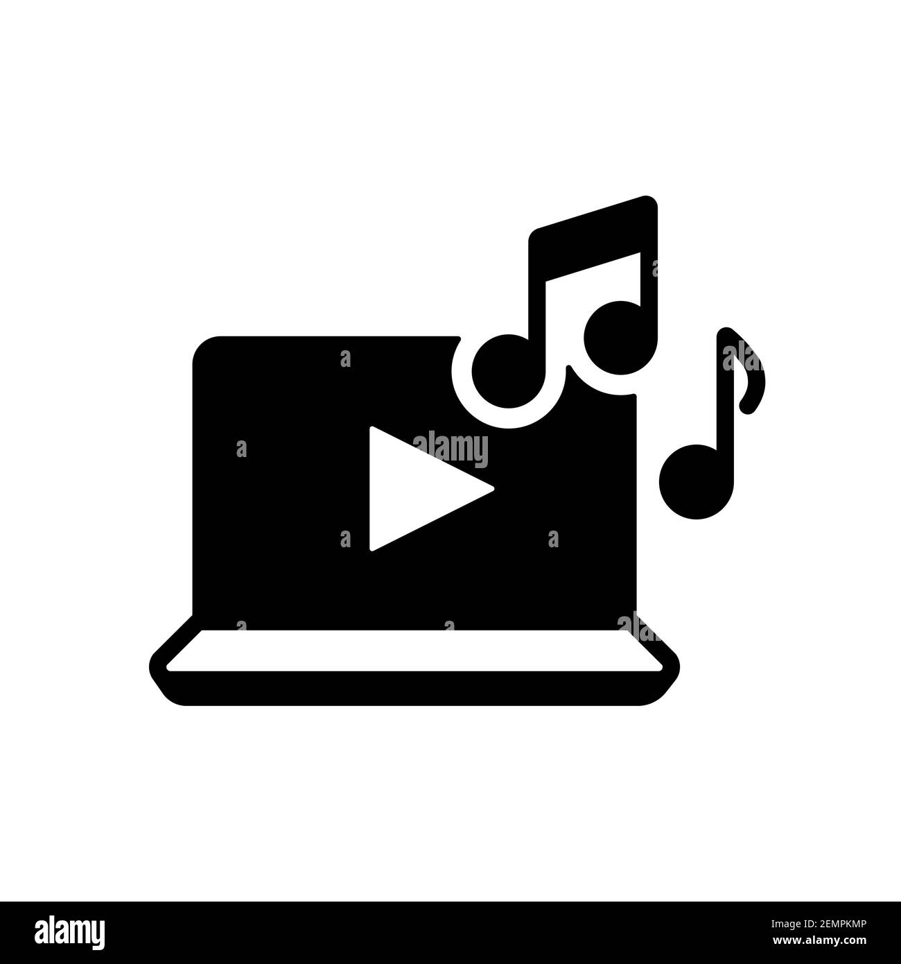 Listen to music on laptop vector glyph icon. Music sign. Graph symbol ...