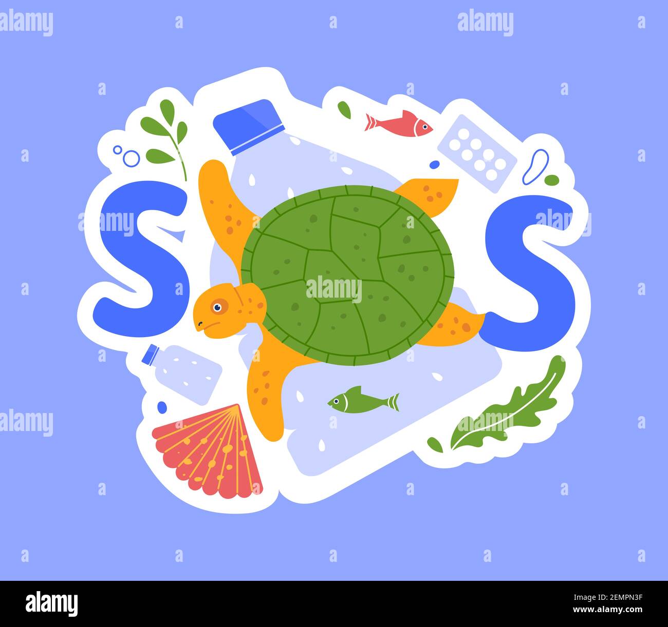 Plastic bag underwater turtle Stock Vector Images - Alamy