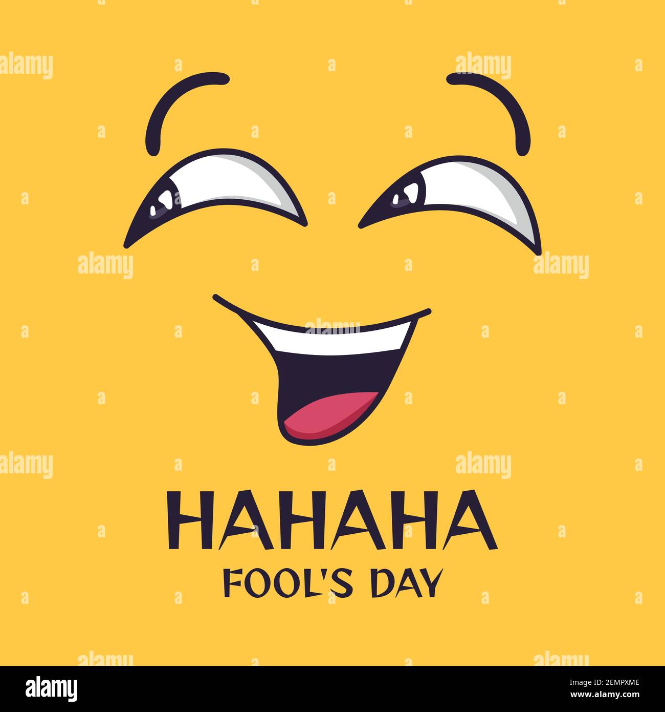 April fools day. Cartoon crazy laughing eyes and mouth, funny spring ...
