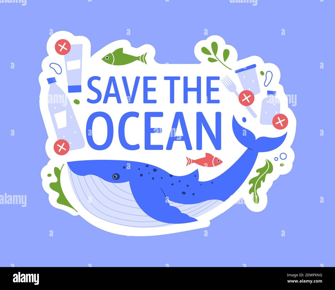 Save ocean from plastic, help and support whales Stock Vector Image ...