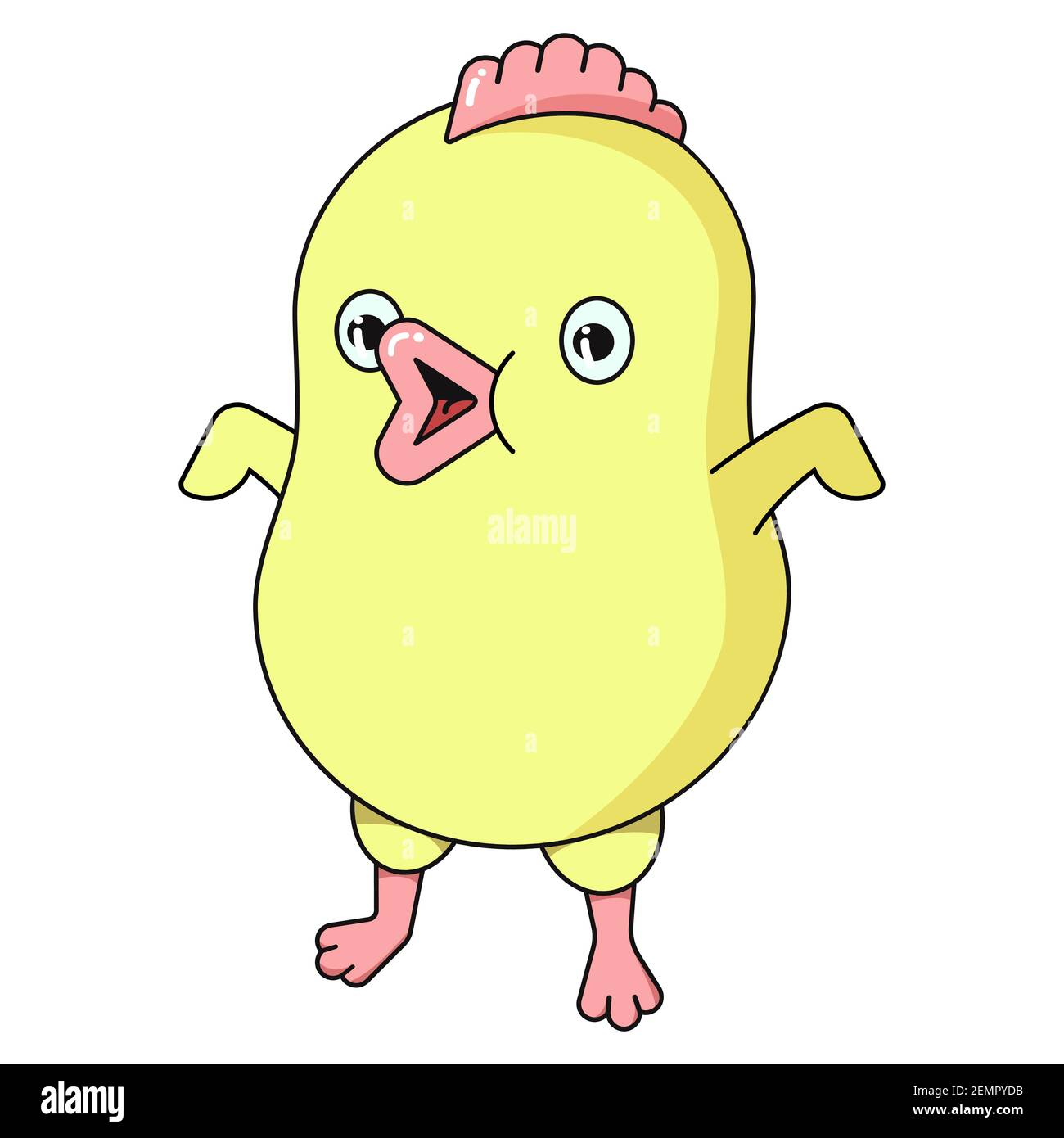 Happy Easter cute chicken with an open beak in the cartoon style ...
