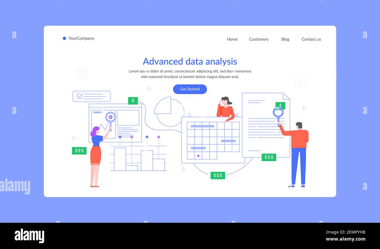 Advanced data analysis landing page, team research Stock Vector Image ...