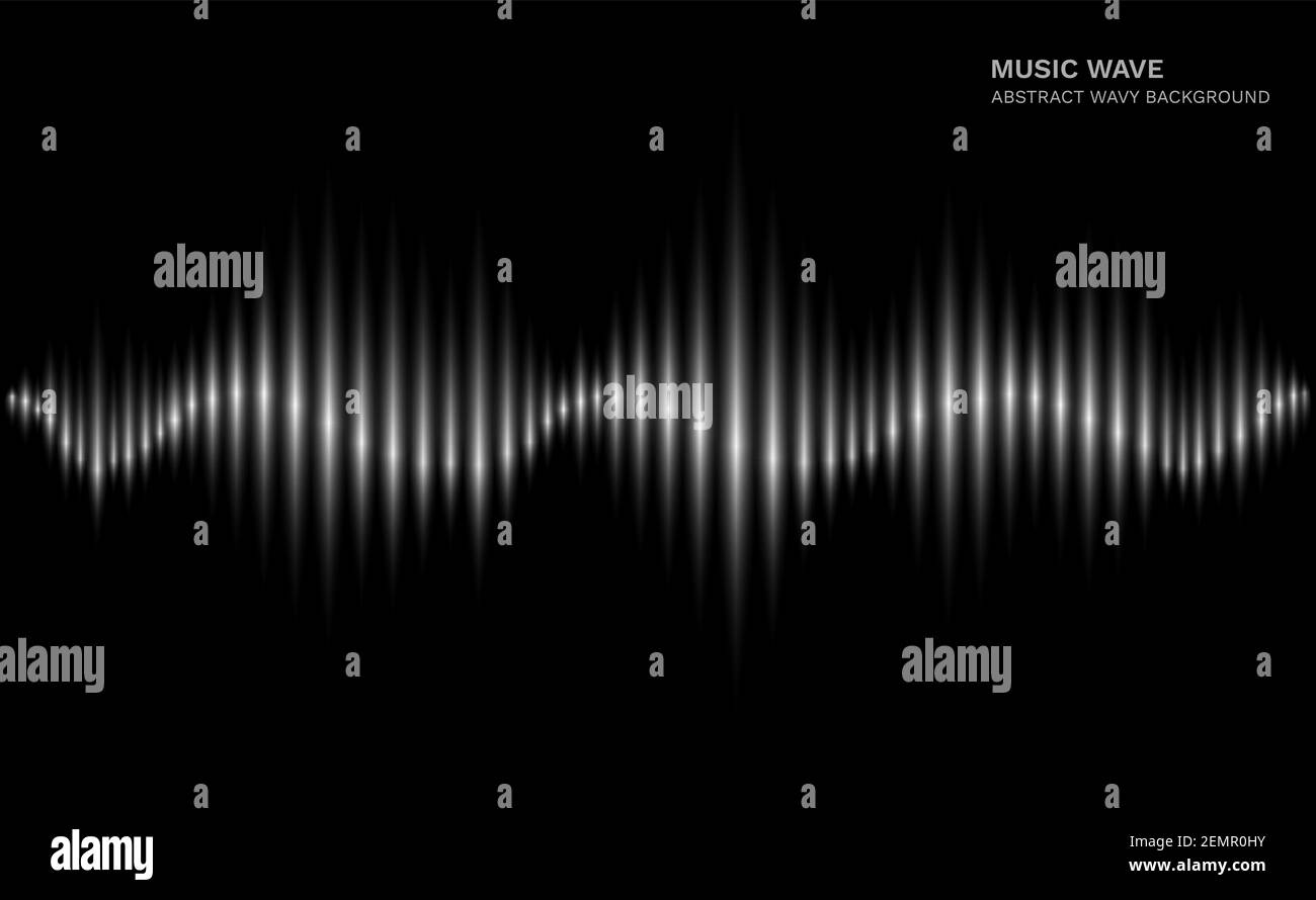 Radio wave. Black and white sound dynamic waveform on dark background ...