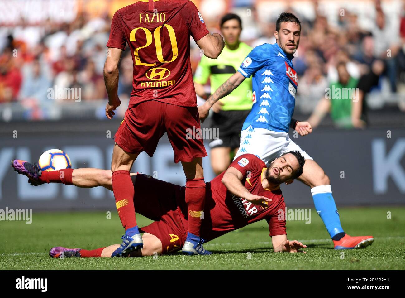 Kostas Manolas of AS Roma and Simone Verdi of Napoli compete for the ...