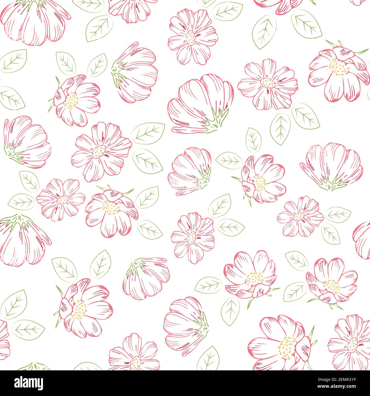 Seamless background with pink flowers. Vector. Delicate transparent ...