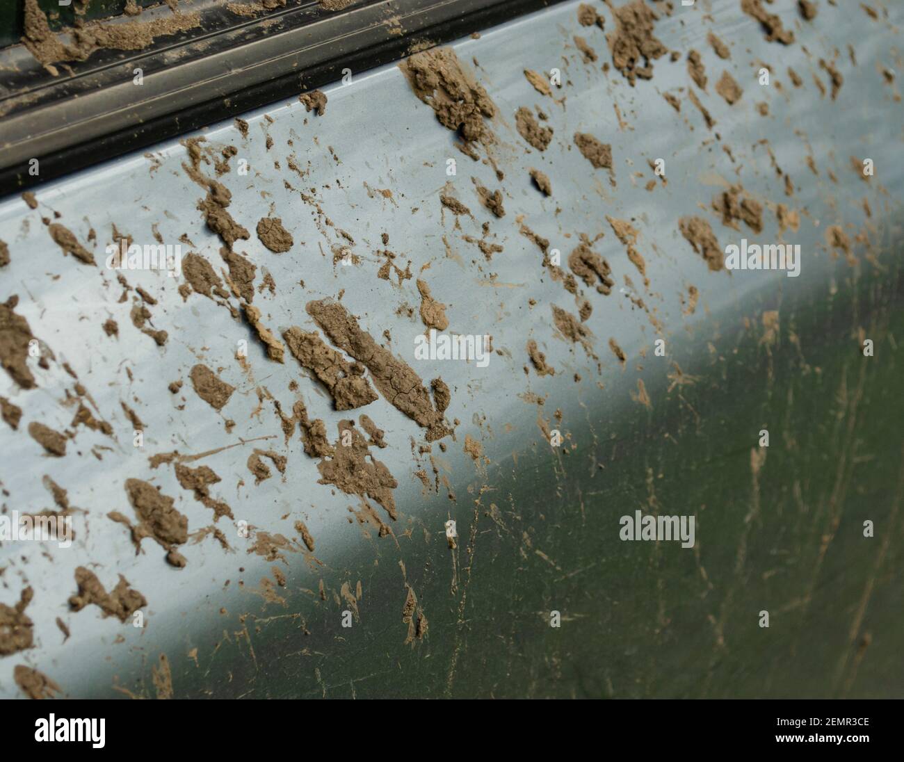 Dirt on the door of an old car. The texture of dirt and dust on a metal ...