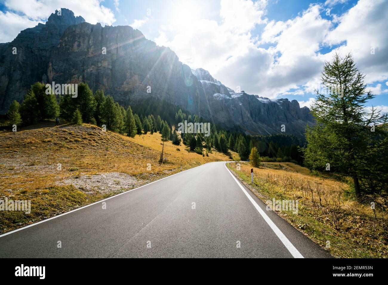 Beautiful mountain road with trees, forest and mountains in the ...