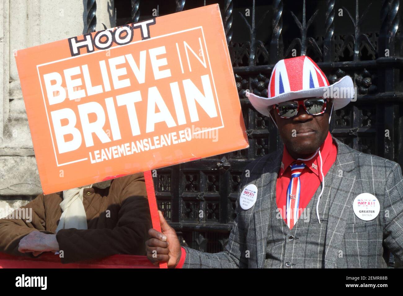 A pro Brexit protester seen holding a placard during the demonstration ...