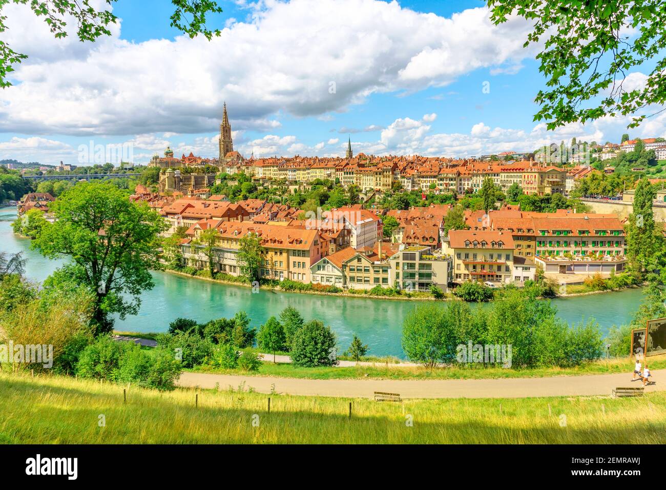 Aerial view of cityscape of old town of Bern, Switzerland, with ...