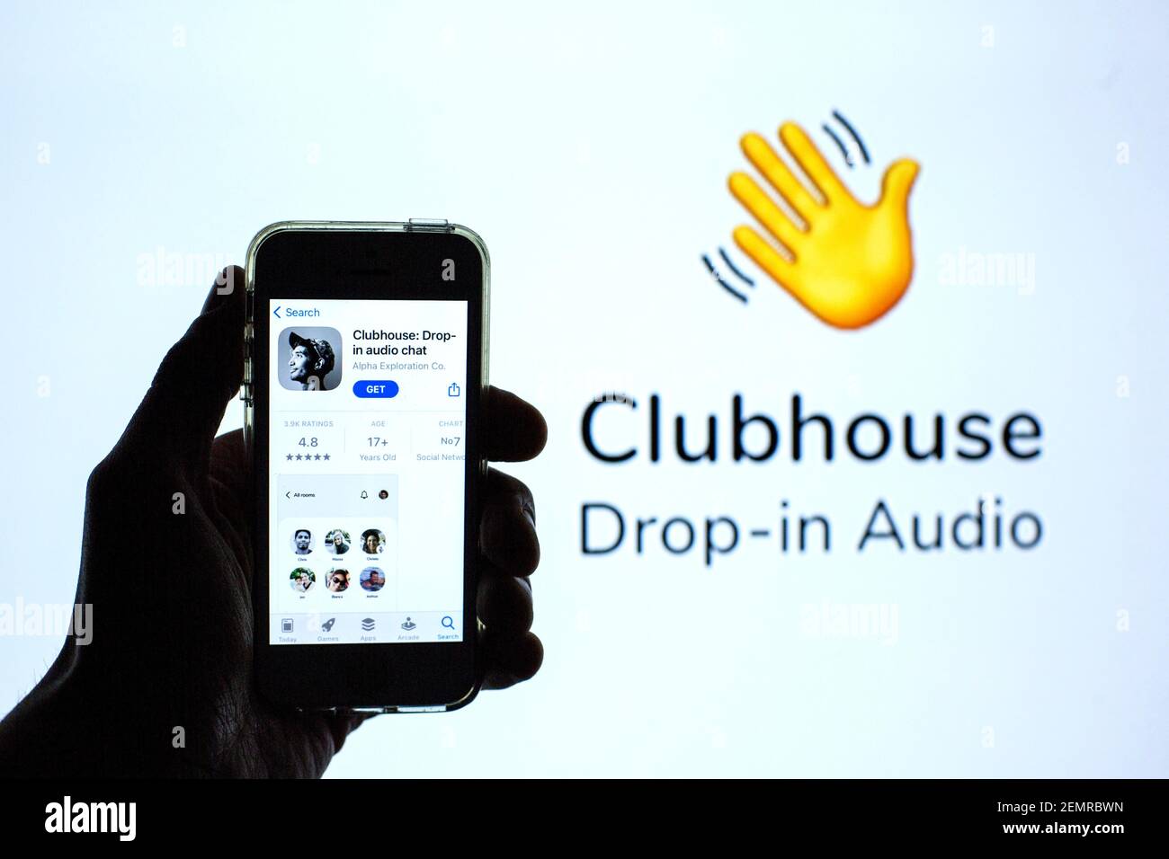 In this photo illustration, a Clubhouse app seen displayed on a ...