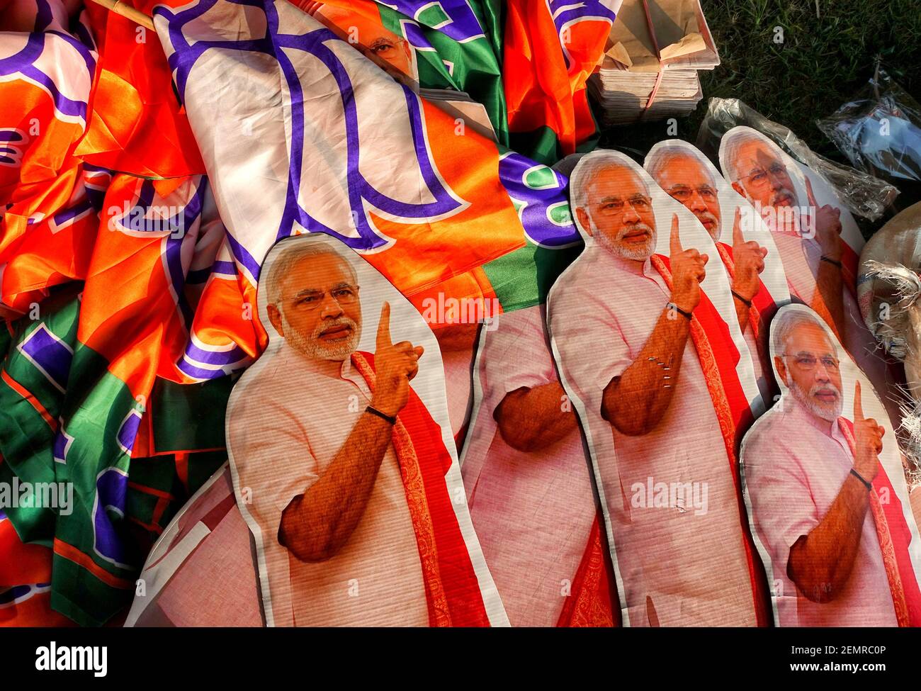 Prime Minister Mr. Narendra Modi's cut-out seen at the Brigade Parade ...