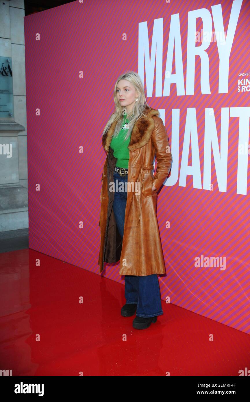 Nell Hudson, Seen arriving for the Mary Quant Exhibition sponsored by Kings Road, at the V&A ...