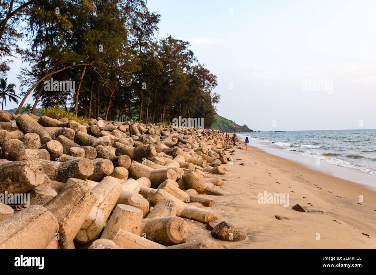Querim Beach with tetra pods on the shore to prevent soil erosion ...
