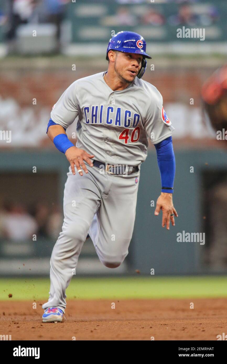 April 3, 2019: Chicago Cubs catcher Willson Contreras (40) rounds ...
