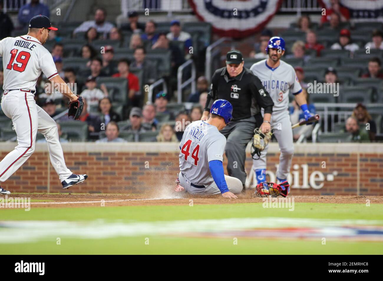 April 3, 2019: Chicago Cubs first baseman Anthony Rizzo (44) seals home ...