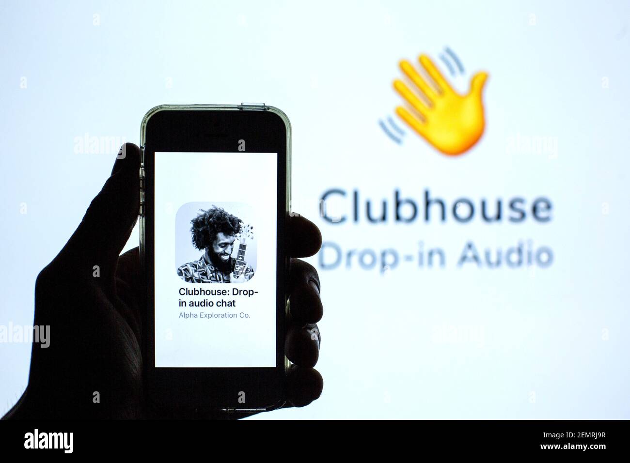 In this photo illustration, a Clubhouse app seen displayed on a ...