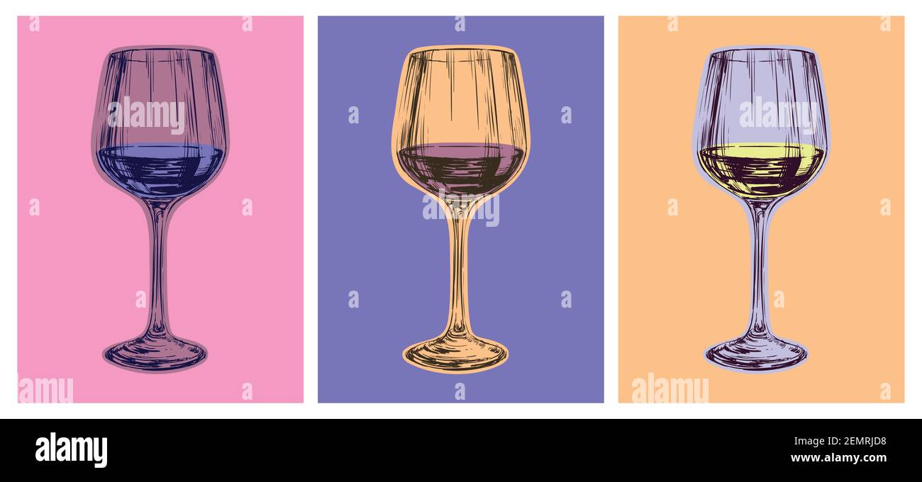 Wine Glass Hand Drawing Vector Illustration Alcoholic Drink. Pop Art ...