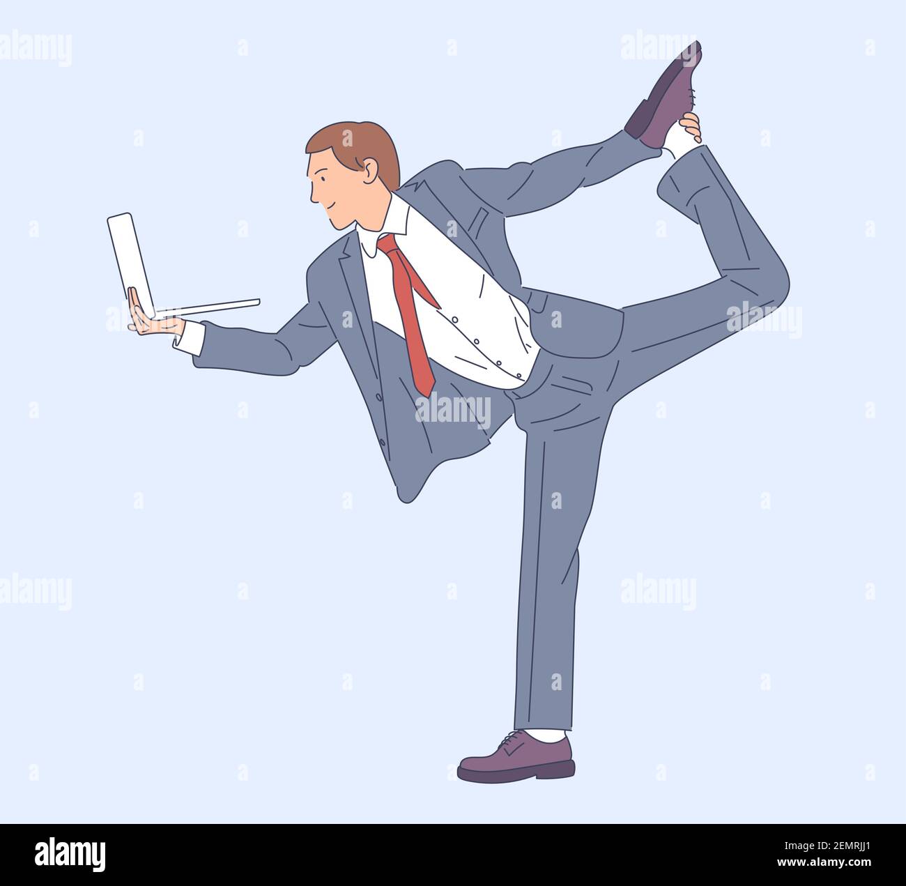 Business, career, job, concept. Funny businessman enjoys working with a ...