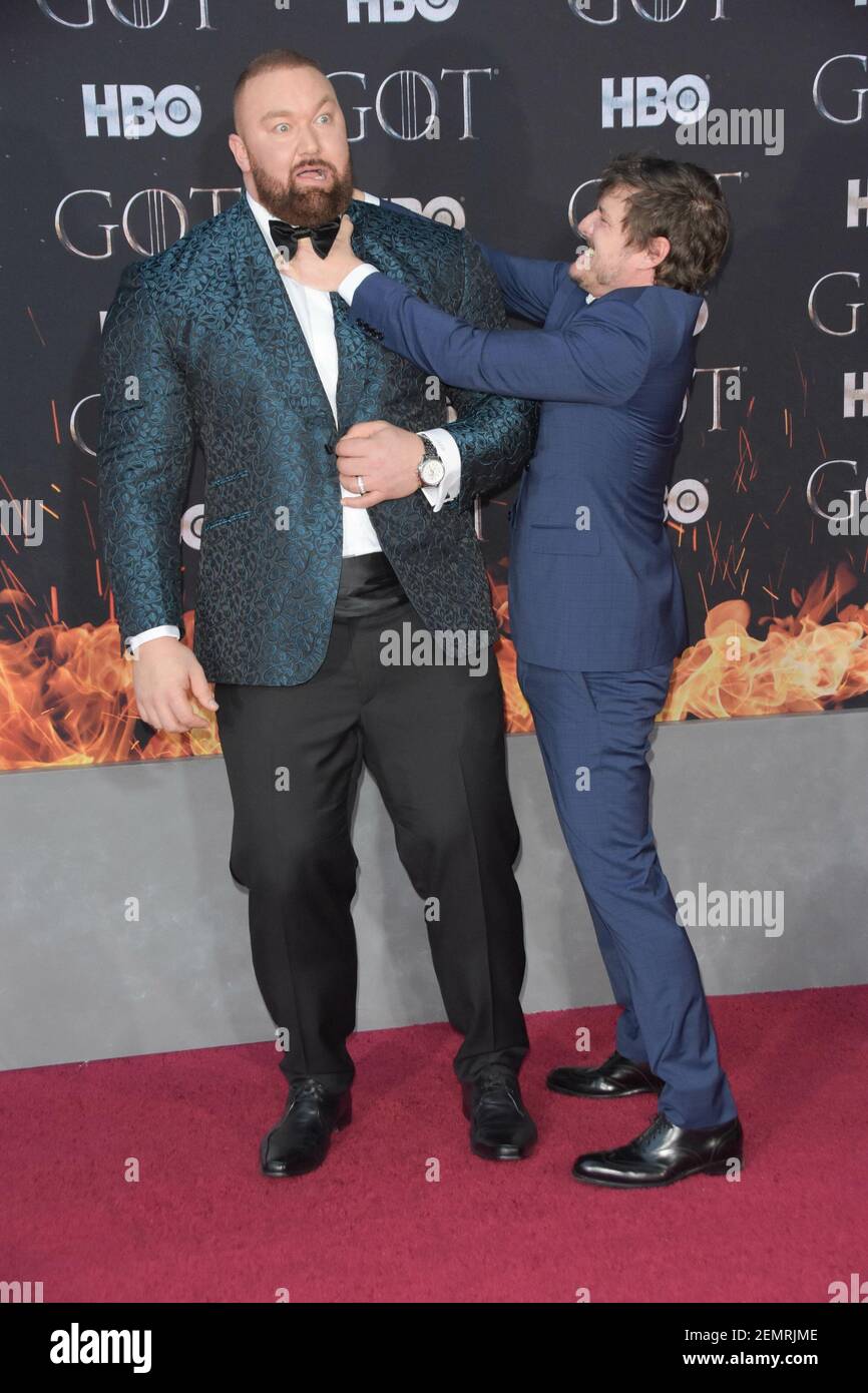 Hafthor Bjornsson and Pedro Pascal attend the premiere for the final ...