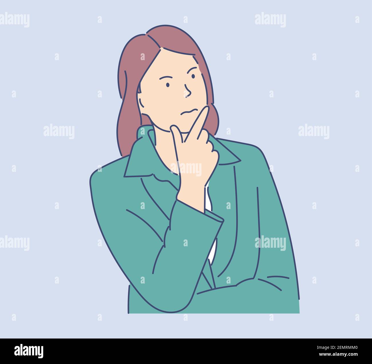 Problem, question, thinking concept. Young business woman choose decide ...