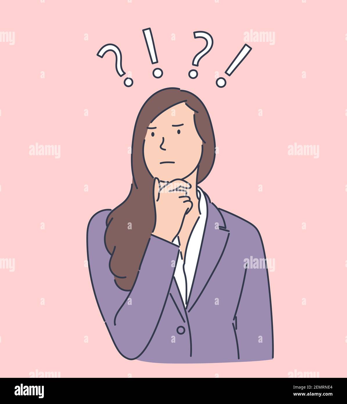 Problem, question, thinking concept. Young business woman choose decide ...