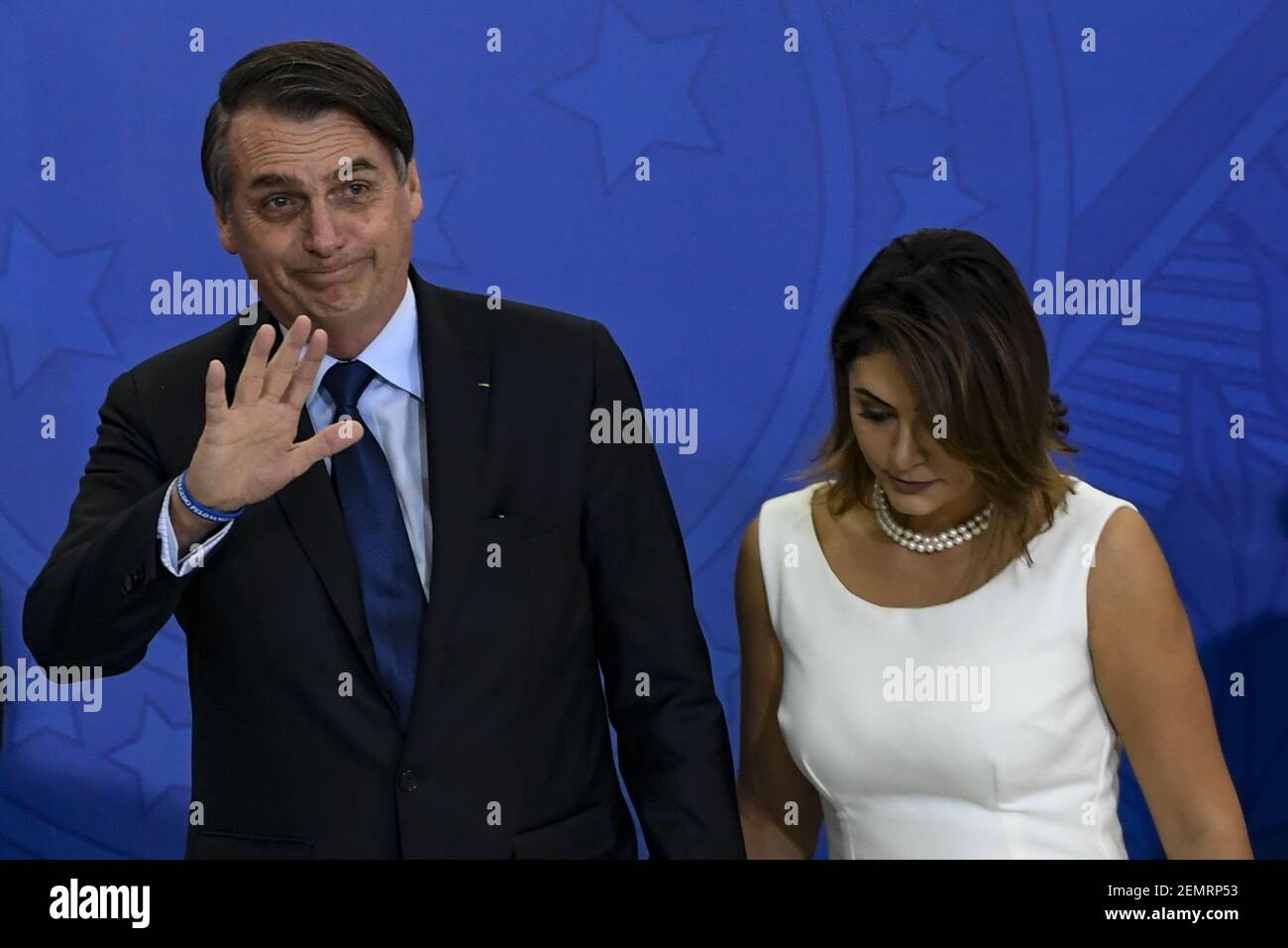 Jair Bolsonaro, president of the republic, accompanied by Michelle ...