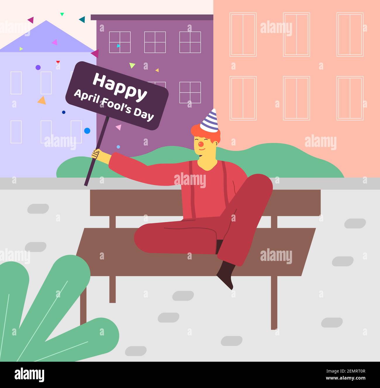 Fool's day. The amusing clown. Vector illustration. Cheerful clown ...