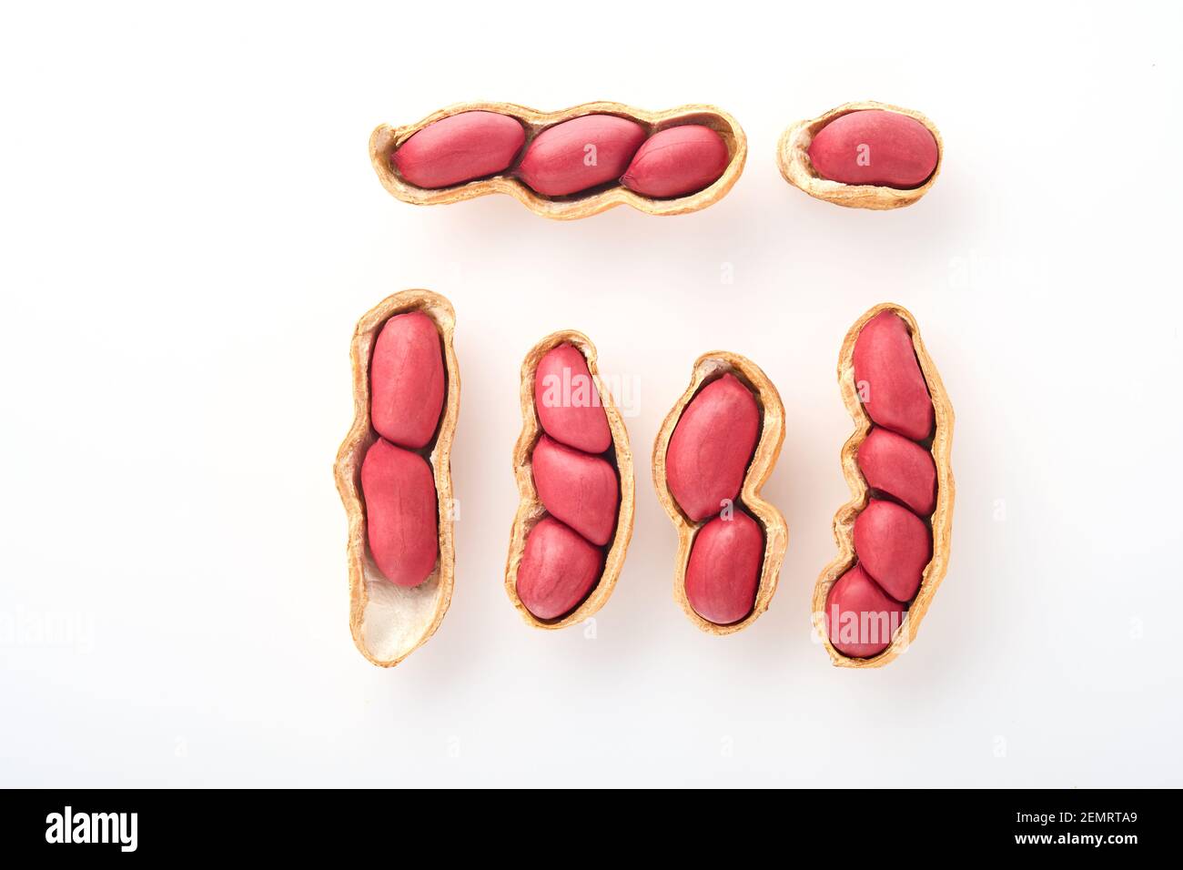 Peanuts isolated on white background. 6 raw shelled peanuts with nuts ...