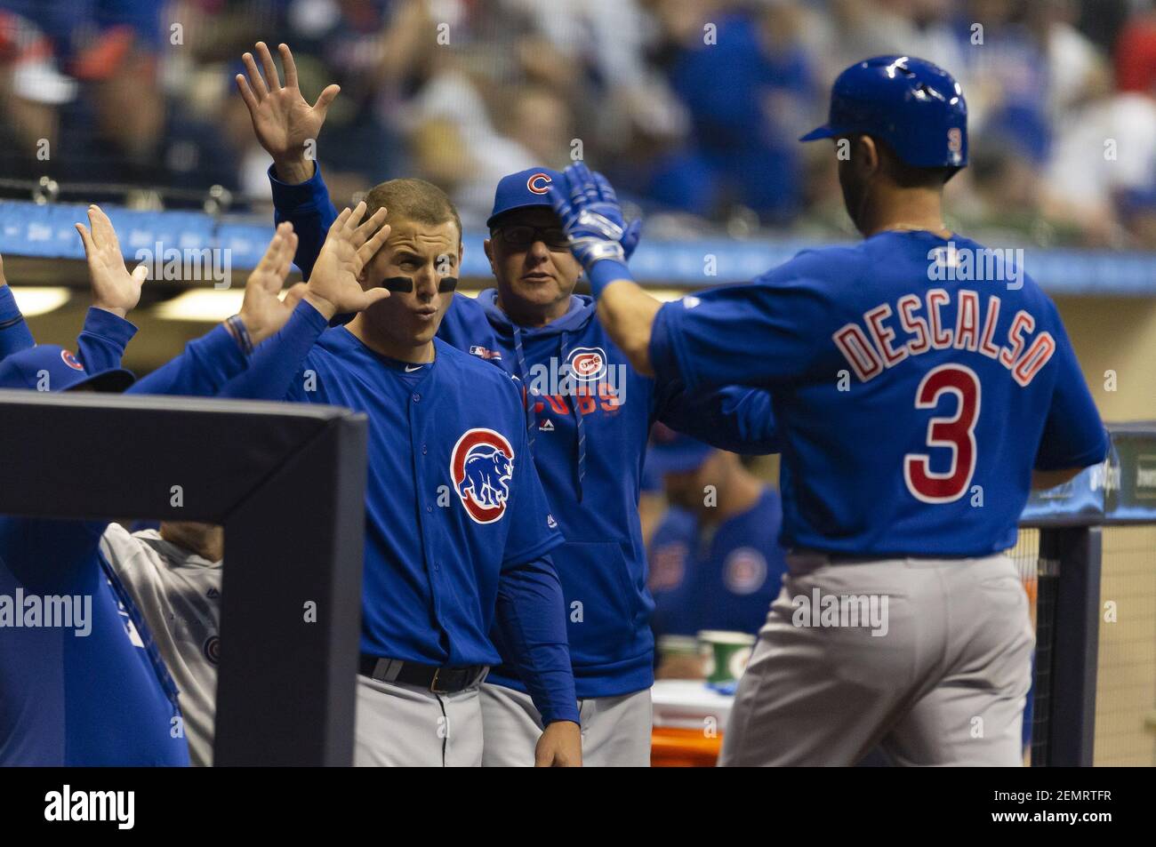 April 5, 2019: Chicago Cubs third baseman Daniel Descalso #3 is ...