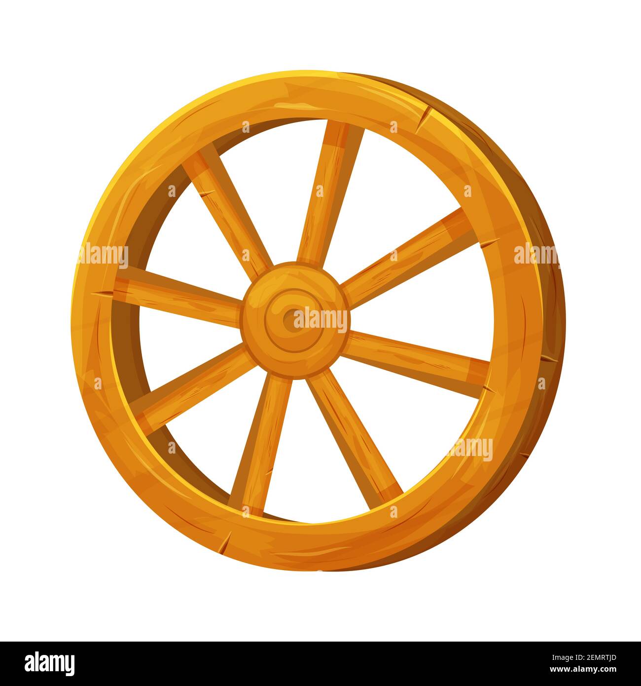 Wooden wheel in cartoon style, textured and detailed isolated on white ...
