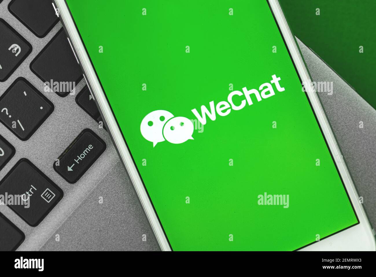 Kharkov, Ukraine - February 25, 2021: Wechat app close-up, logo of ...