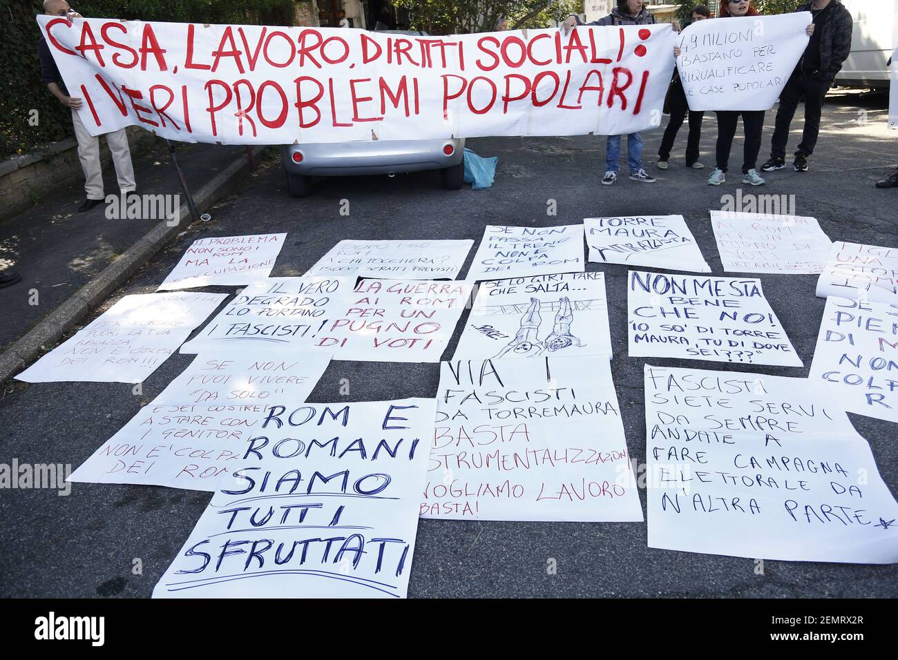 Banner: House, work and social rights, the real problems Rome April 6th ...