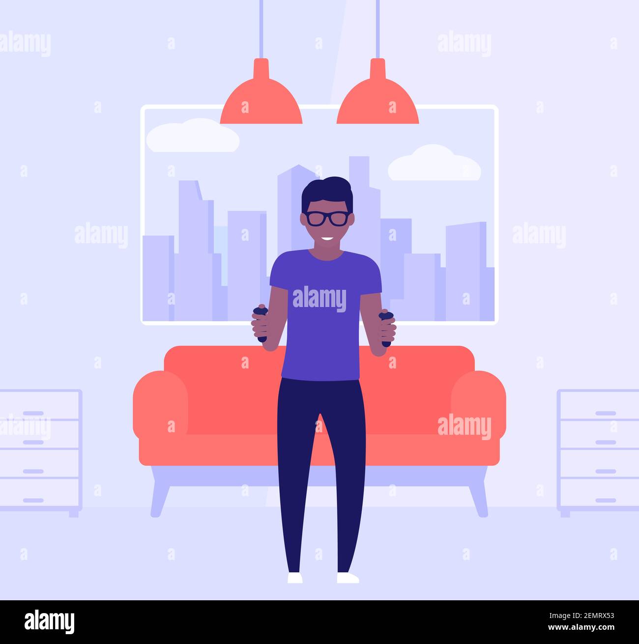 nerd guy playing videogame in the living room Stock Vector Image & Art ...