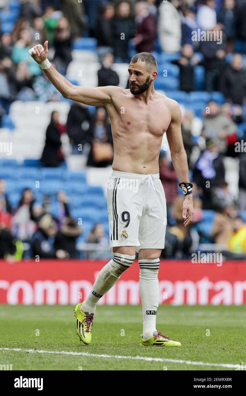 Real Madrid's Karim Benzema celebrates the victory during La Liga match ...