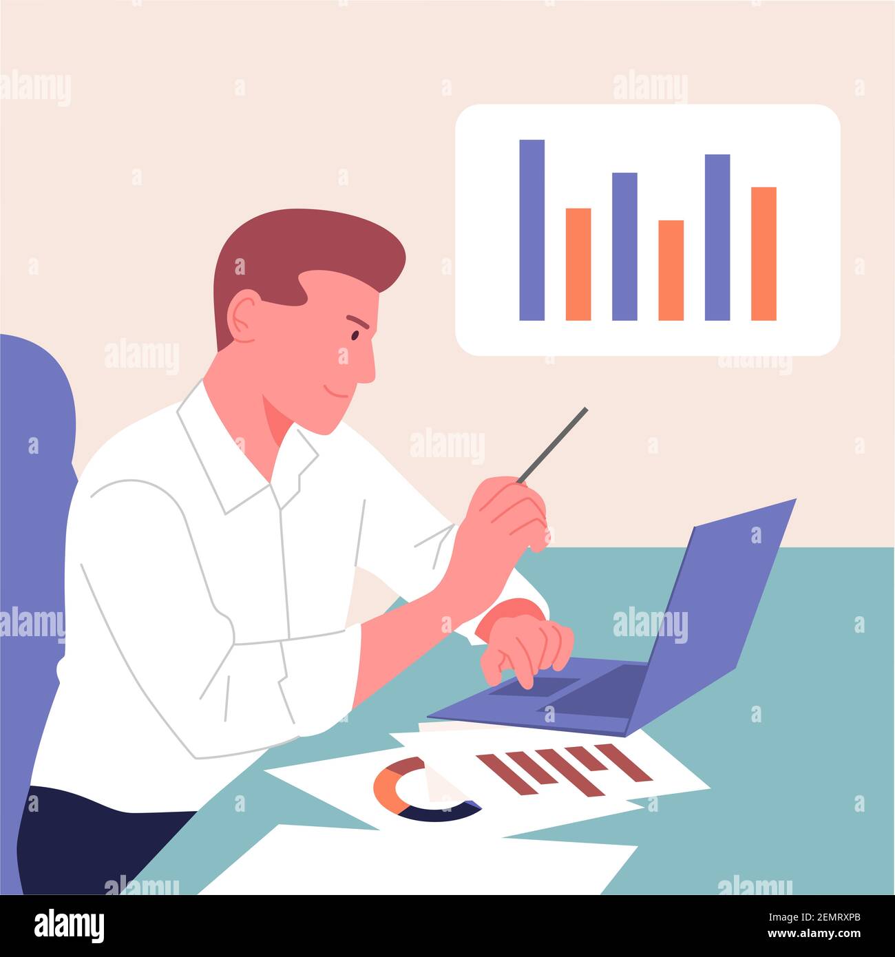 Analytics, statistics, planning, business partnership concept. Young ...