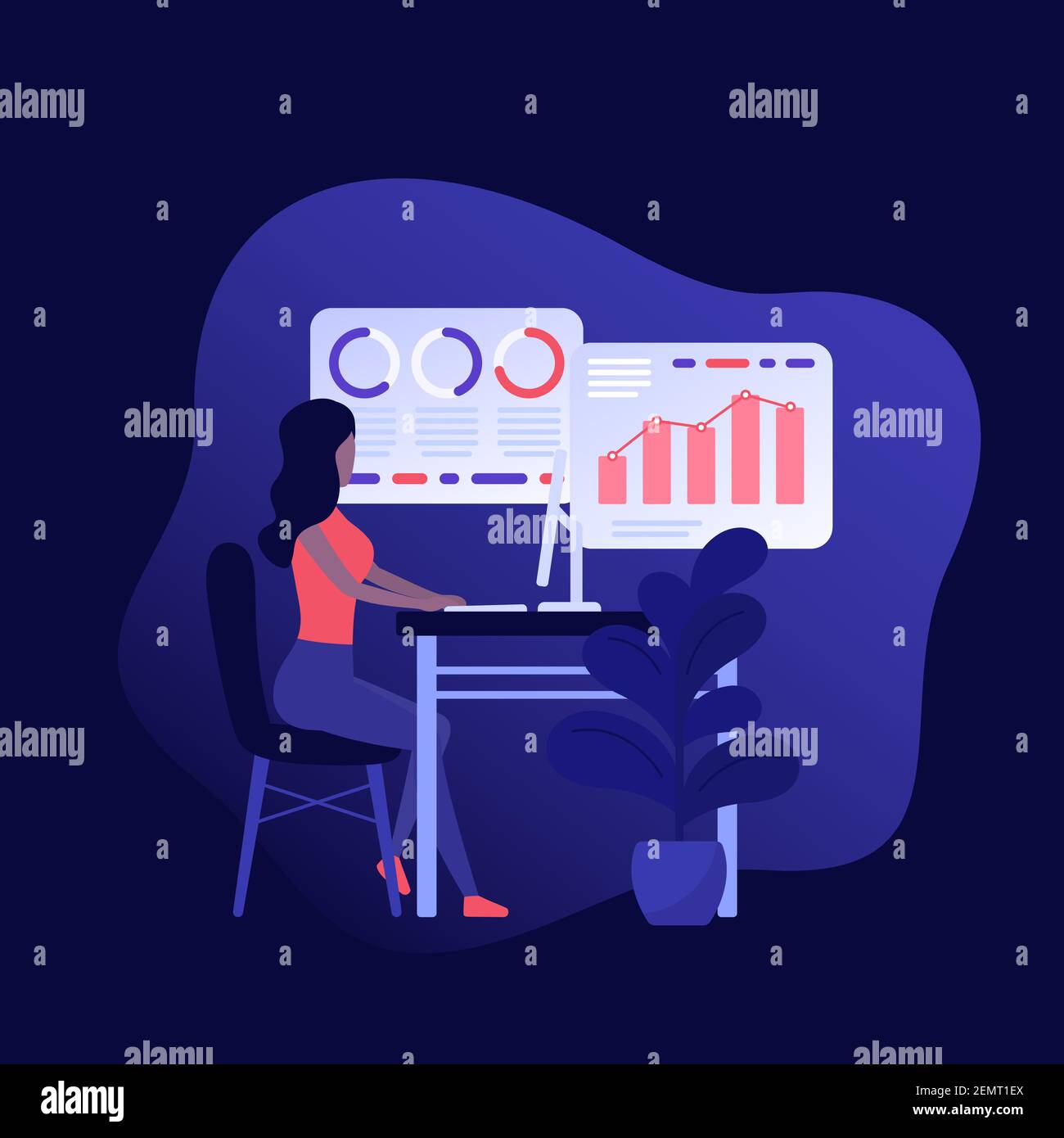data analytics, girl working with business data Stock Vector Image ...