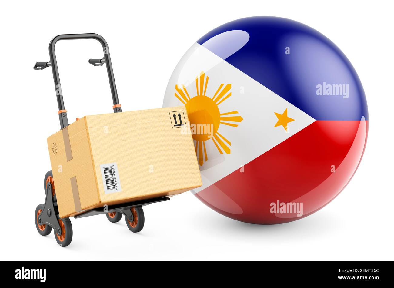 Parcel on the hand truck with Philippines flag. Shipping in Philippines ...