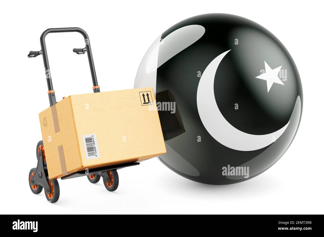 Parcel on the hand truck with Pakistani flag. Shipping in Pakistan ...