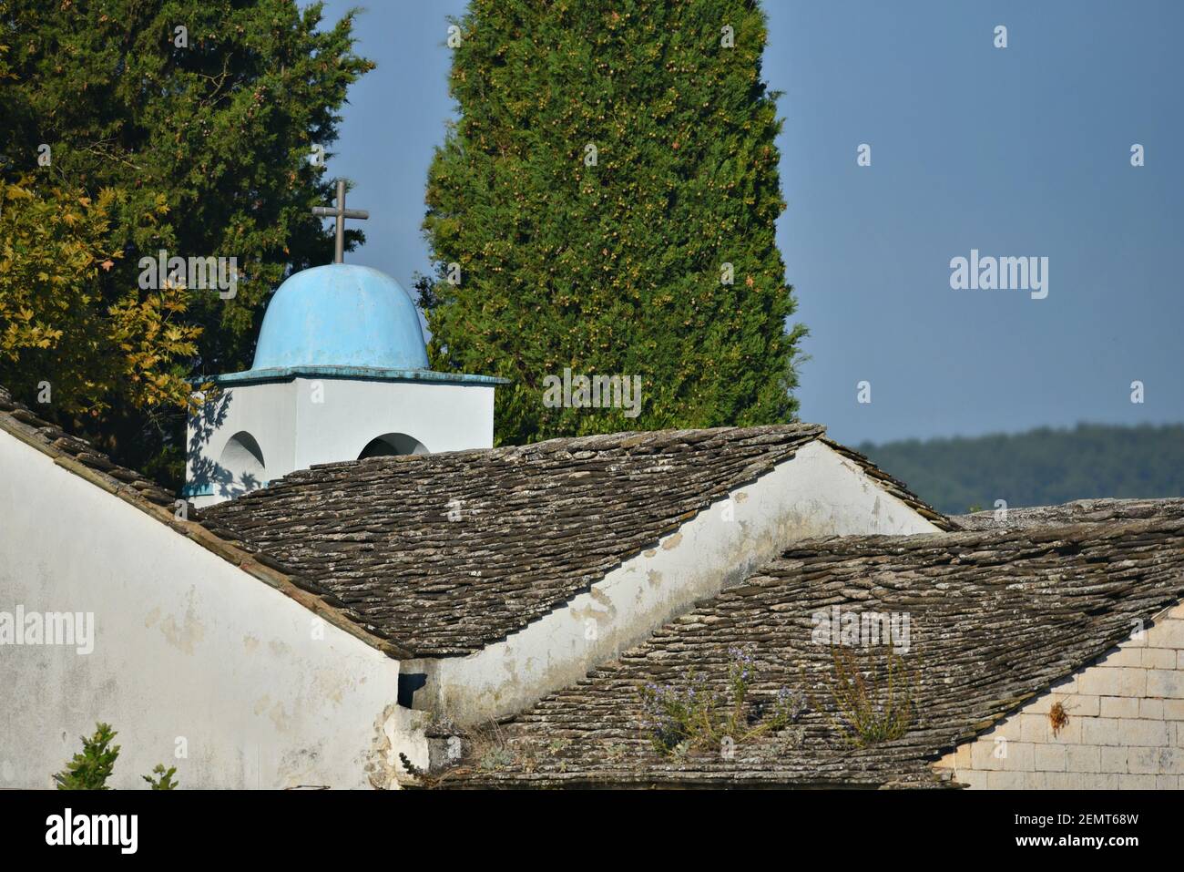 Landscape with view of an ancient Byzantine church at the southeastern ...