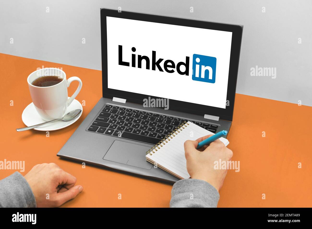 Kharkov, Ukraine - February 25, 2021: LinkedIn logo on laptop screen ...