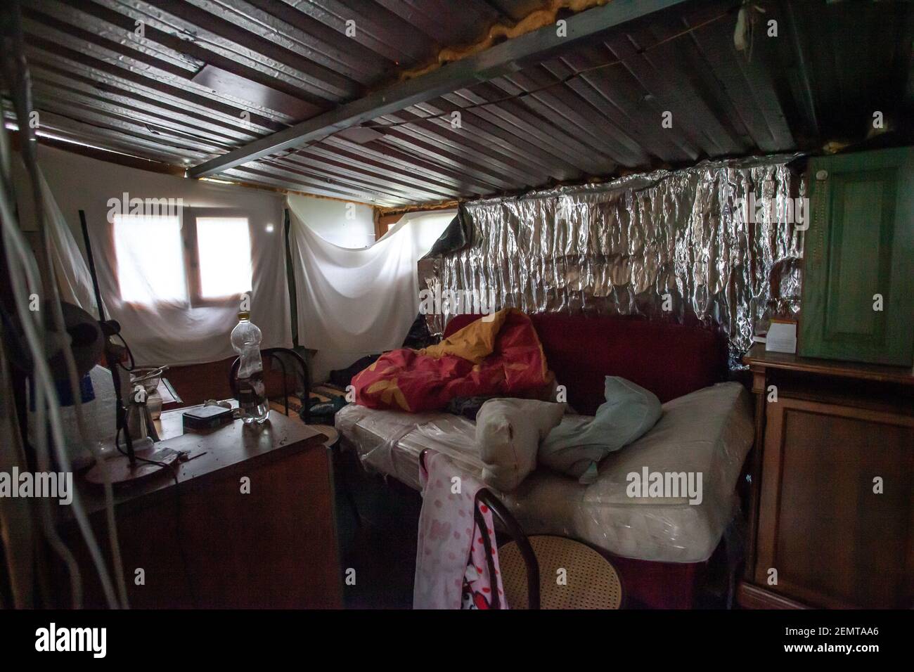 The inside of a home's Rom in the nomad camp in Palermo. (Photo by ...