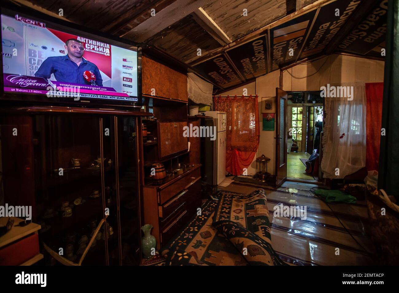 The inside of a home's Rom in the nomad camp in Palermo. (Photo by ...