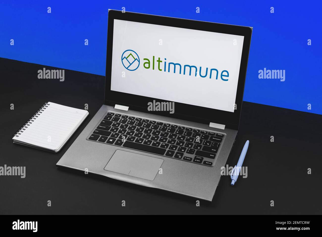 Kharkov, Ukraine - February 25, 2021: Altimmune logo on laptop screen ...