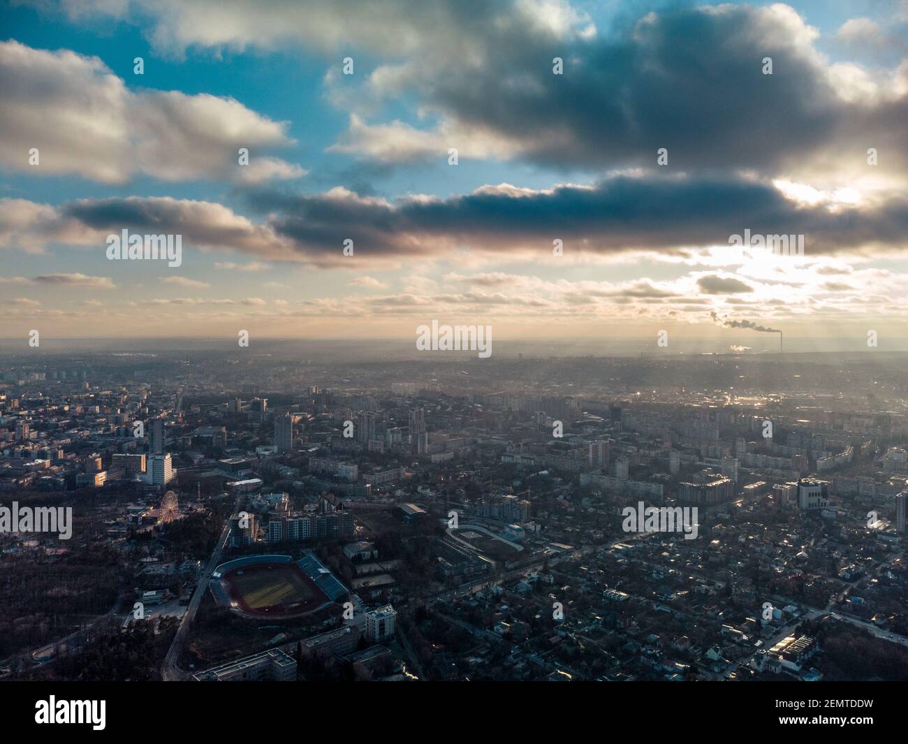 Aerial panoramic view of Kharkiv city center with Park of Maxim Gorky ...